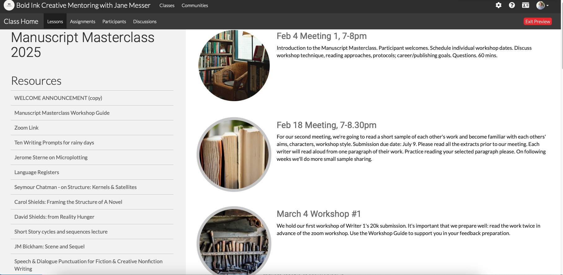 Manuscript Masterclass Feb-July 2025 – Jane Messer